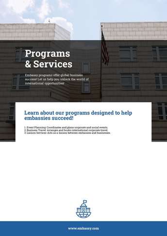 Instantly Launch Embassy Business with Editable Programs & Services Designs